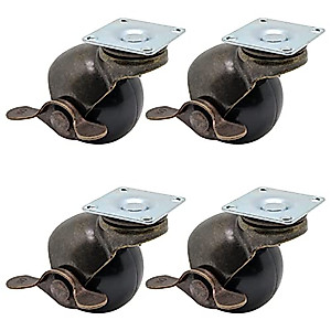 SWZHAI 2 Inch Ball Casters Set of 4, Antique Caster Wheels Furniture Casters, Brass Vintage Castor Wheels Heavy Duty Swivel Casters for Chair, Tables, Drawer, Kitchen Shelf