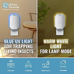 Zitto Home Fly Trap Indoor Starter Kit (1 Device & 1 Refill), Long Lasting Indoor Fly Trap for Home, Captures Flies, Moths, Fruit Flies, Gnats, Flying Insect Trap Indoor Plug in 24/7 UV Light