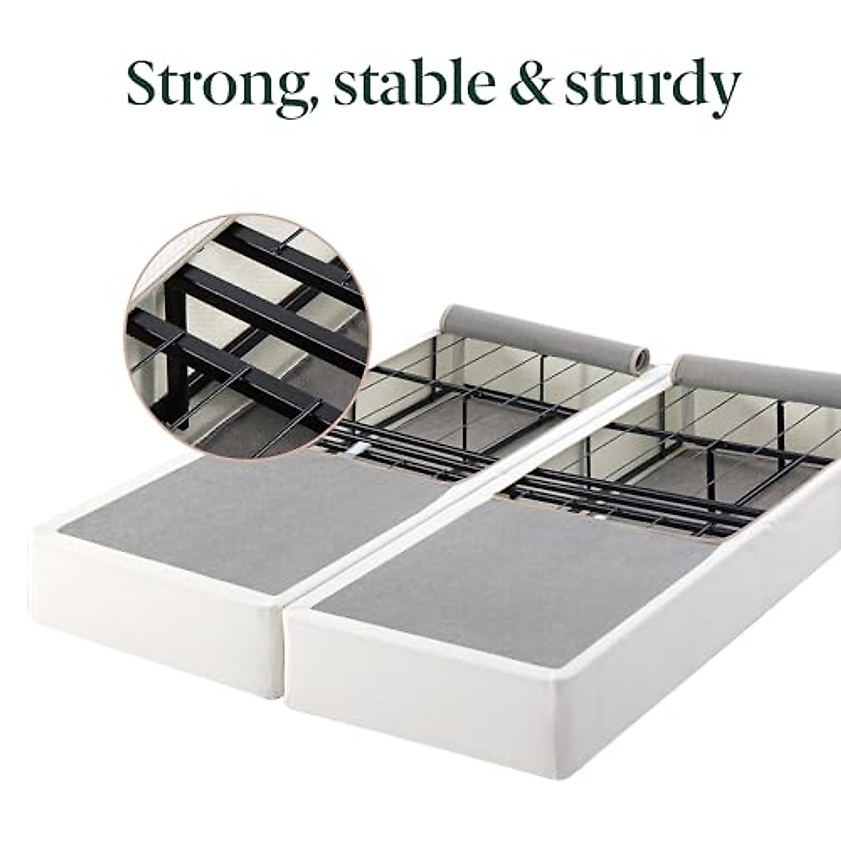 ZINUS No Assembly Metal Box Spring / 9 Inch White Mattress Foundation / Sturdy Metal Structure, Split King, Off-white