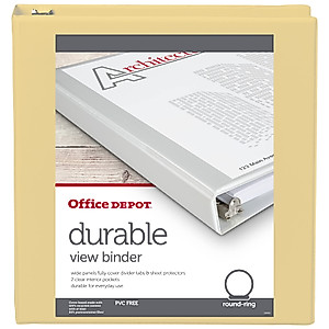 Office Depot® Brand 3-Ring Durable View Binder, 1-1/2" Round Rings, Yellow