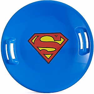 Slippery Racer Heavy-Duty Cold Resistant Downhill Pro Plastic Outdoor Winter Saucer Disc Snow Sled with Handles. (SUPERMAN-1 PACK)