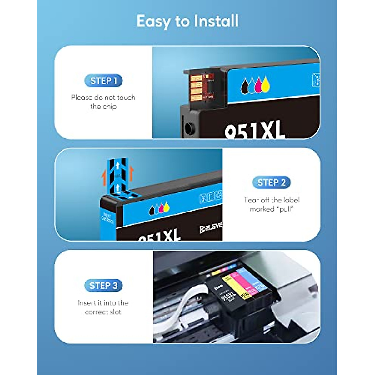HEWHITE 950xl 951xl Ink Cartridge Replacement for Compatible 950 951 950XL 951XL to use with OfficeJet Pro 8610 8600 8615 8620 8625 8100 276dw 251dw (Black, Cyan, Magenta, Yellow)