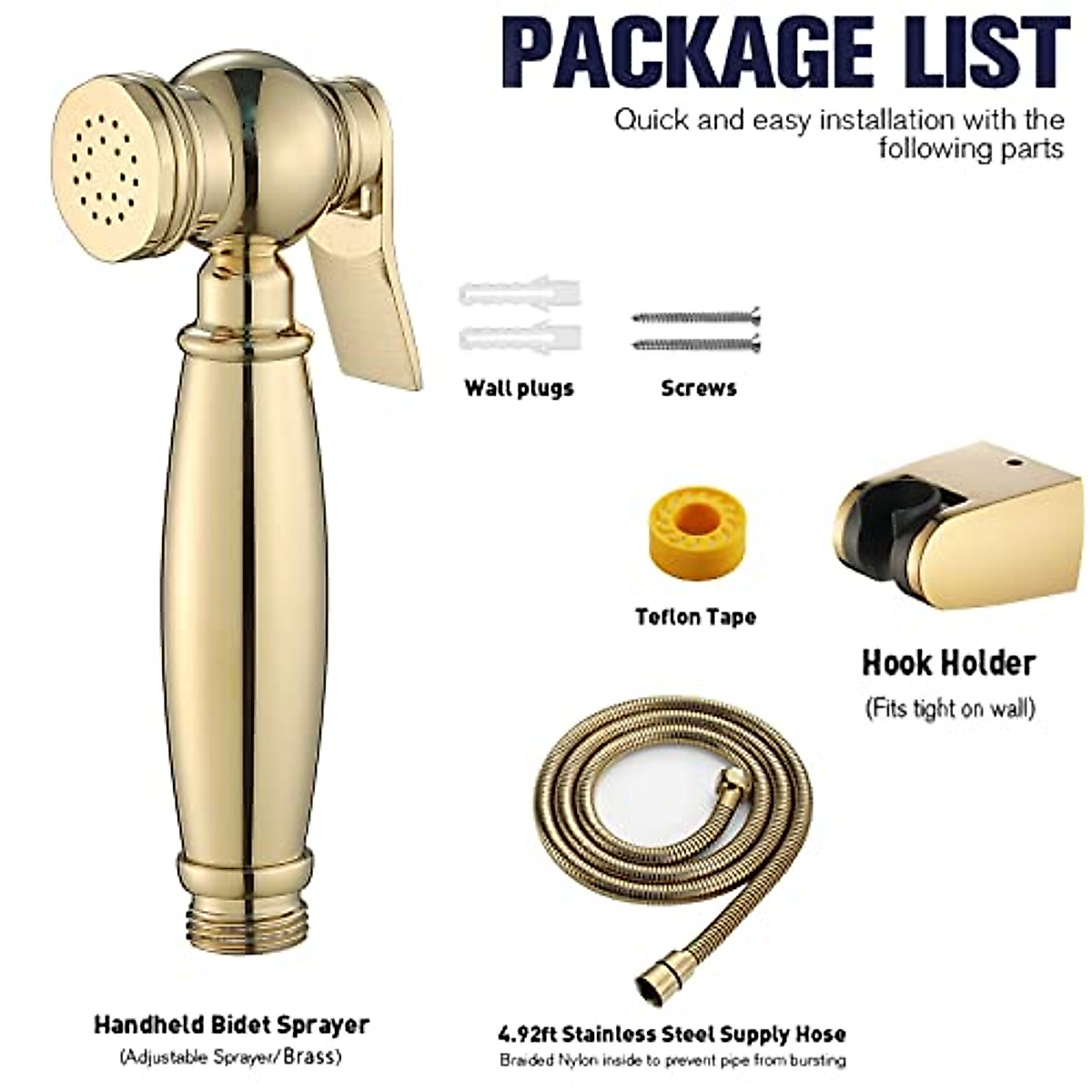 ZLOCYIVHE Handheld Toilet Bidet, Cloth Diaper Sprayer Bidet Faucet Mixer Tap, 1.5m 304 Stainless Steel Shower Pipe, ABS Shower Base,Chrome(Titanium Gold)