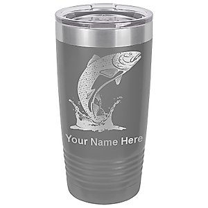 LaserGram 20oz Vacuum Insulated Tumbler Mug, Trout Fish, Personalized Engraving Included (Gray)