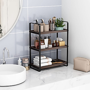 HNRLOY Bathroom Countertop Tray,Cosmetic Tray,Bathroom Organizer,Bathroom Counter Stand,Countertop Organizer,Countertop Storage Shelf (Brown 3 Tier)