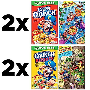 Cap'n Crunch Cereal, Original & Crunch Berries Variety Pack, Large Size Boxes, (4 Pack)