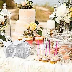 VGoodall 100 PCS Wedding Favor Boxes Laser Cut boxes Party Favor Box Small Gift Boxes Lace Candy Boxes for Wedding Baby Shower Birthday Party with Ribbons
