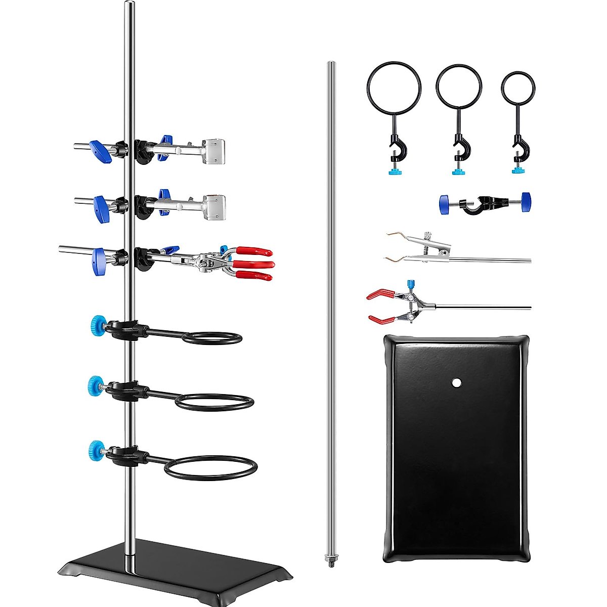 VEVOR Laboratory Grade Metalware Set - Support Stand Premium Iron Material Laboratory Stand Support Lab Clamp Flask Clamp Condenser Stand 60cm