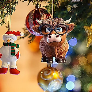 2Pcs Cute Cartoon Cow Car Pendant Home Tree Decoration, Christmas Tree Ornament, Home Decor,Highland Cow Pendants Christmas Tree Decorations