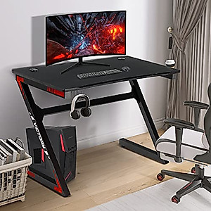 AILEEKISS 45'' Gaming Desk Large Home Computer Gaming Desk Sports Racing Table with with Cup Holder Headphone Hook for Home Office (Red)