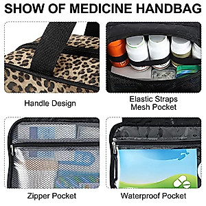 Naanle First Aid Bag Leopard Print Empty Medium Medicine Storage Bag Emergency Treatment Medical Bags Travel Medicine Bag Pill Bottle Organizer for Vitamin Supplement
