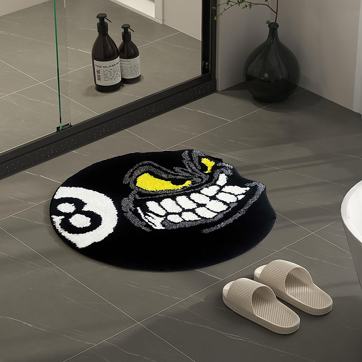 HYPEECE Angry 8 Ball Rug, 32" Cool Rugs 8 Ball Hypebeast Rug, Black Round Rug for Bedroom, Flocking Soft Aesthetic Rug for Living Room Decor, Y2k Rug, Hypebeast Room Decor (32"x32")