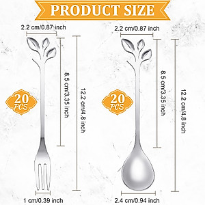 Stainless Steel Leaf Coffee Spoon and Appetizer Fork Tableware Dessert Spoon Mini Dessert Utensils Set Creative Demitasse Spoons and Forks for Stirring, Fruit, Cake, Coffee, Tea(Silver, 40 Pieces)