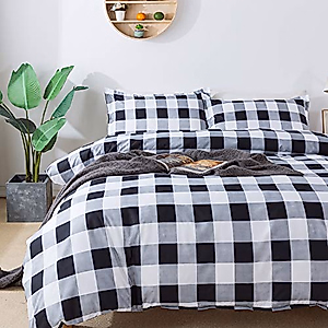 FADFAY Buffalo Plaid College Dorm Duvet Cover Set 100% Microfiber Black and White Gingham Plaid Geometric Checker Bedding Set with Hidden Zipper Closure 3Pc, 1Duvet Cover + 2Pillowcases, Twin XL Size