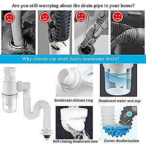 Gititrada Deodorizing Drain, Flexible Drain Fitting, Retractable 11.8-29.5 Inch Drain, 1 Rubber Seal, Flexible Tubular Retractable Drain, Sink Drain Kit for Kitchen, Bathroom, Toilet, Etc.