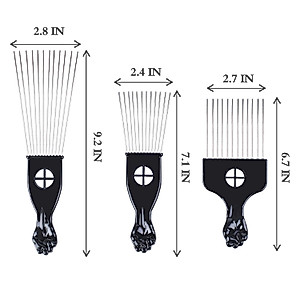LEADUWAY 3 Pcs Hair Pick, Metal Picks for Afro Hair, Hair Picks for Women and Men, Afro Combs, Fist Pick for Hair, Hair Comb for Hair Styling Black