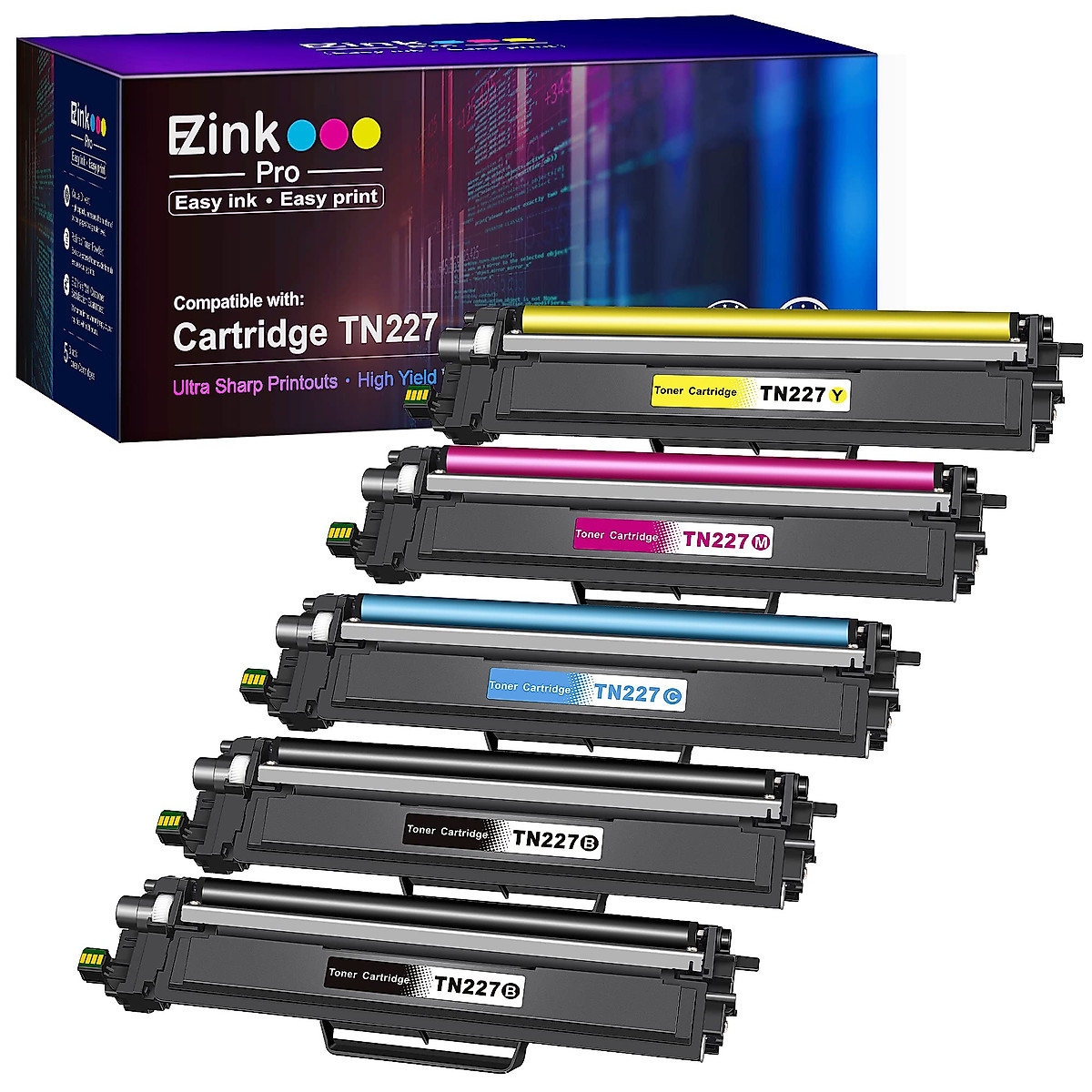 E-Z Ink Pro TN227 TN-227 Compatible Toner Cartridge Replacement for Brother TN227 TN-227 TN227BK High Yield TN223 TN-223 to use with HL-L3290CDW HL-L3210CW MFC-L3750CDW MFC-L3710CW Printer (5 Pack)