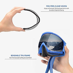 TurnWay OTG Ski/Snowboard Goggles - 100% UV Protection, Anti-Scratch & Anti-Fog - Snow Goggles for Men, Women & Youth