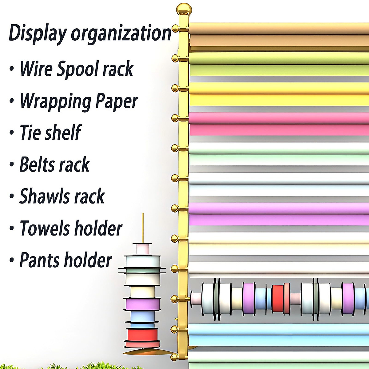 Wall Mounted Display Rack, Organizer for Wrapping Paper, Wallpaper and Wire Spool, 13-Layer Storage Shelf, with Detachable Tray and Crossbars (Color : Black, Size : 80x20x120cm)