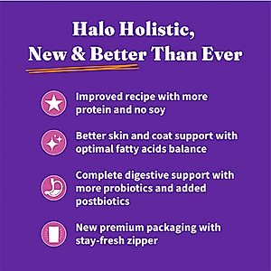 Halo Holistic Dog Food, Complete Digestive Health Grain Free Cage-Free Turkey and Sweet Potato Recipe, Healthy Weight Support, Dry Dog Food Bag, Adult Formula, 21-lb Bag