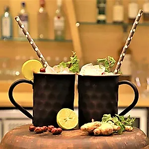 Staglife Black Diamond Moscow Mule Copper Mugs & Copper Cups for Moscow Mules Hammered Finish Set of 2