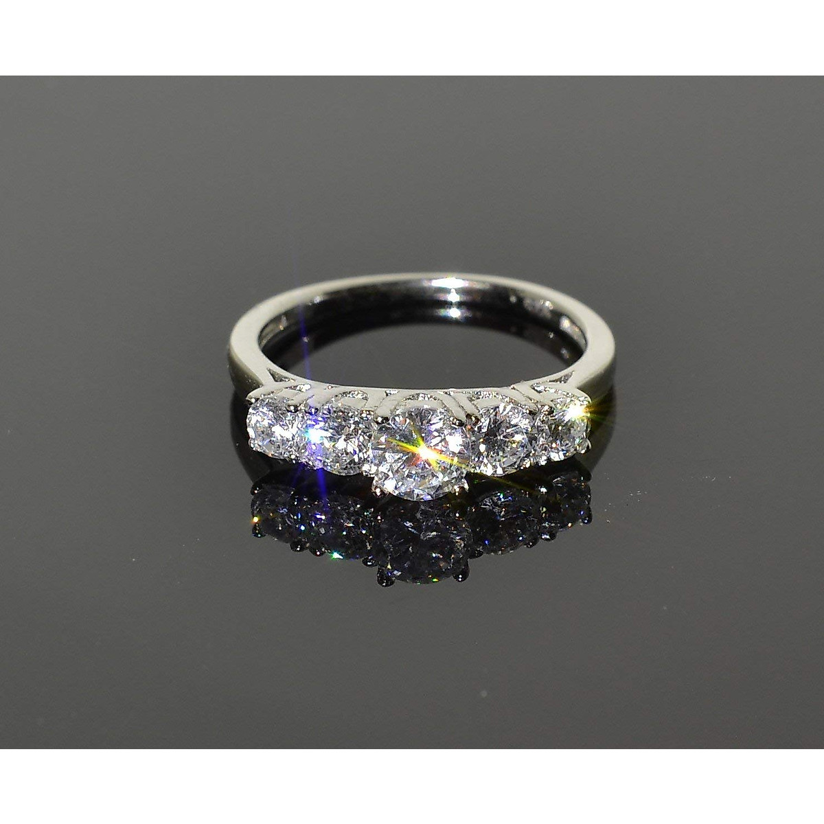 Realistic Top Grade 5 Stones Simulated Diamond Ring Stackable Solid 925 Silver 5ston7