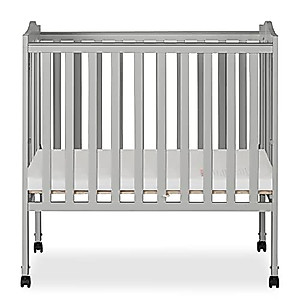 Dream On Me 2-in-1 Lightweight Folding Portable Stationary Side Crib in Pebble Grey, Greenguard Gold Certified, Baby Crib to Playpen, Folds Flat for Storage, Locking Wheels