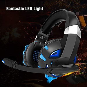 Gaming Headset for Xbox One, PS4, PC, Y-Team Gaming Headphone with Noise Cancelling Mic, 3D Stereo Surround Sound, Soft Earmuff, LED Light Compatible Mac, Laptop, Switch, PS3(Blue)