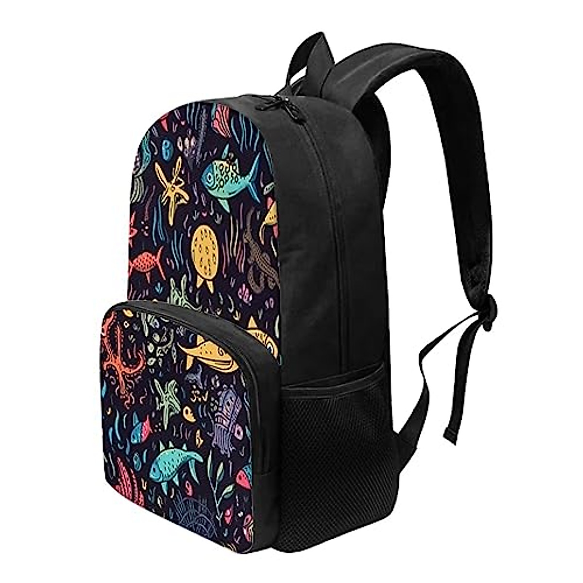 Novelty Kids Animal Illustration Style Sea Fish Backpack for Boys Girls Comfy Padded Back Lightweight Cute School Backpack Bag with Front Pocket Durable Student Personalized Bookbag Casual Daypack