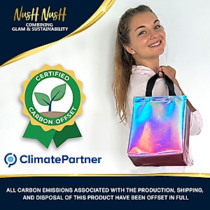 Nush Nush Gradient Gift Bags Medium Size – Set of 12 Aqua to Pink Reusable Gift Bags With Holographic Finish - Perfect As Goodie Bags, Birthday Gift Bags, Party Favor Bags - 8x4x10