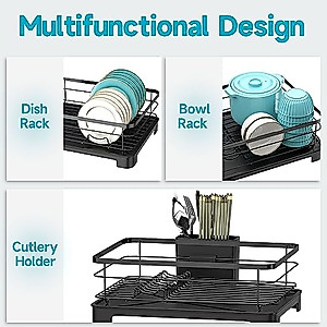Dish Drying Rack - Dish Rack for Kitchen Counter with With Dish Drying Mat a Cutlery Holder,Dish Drying Rack,Durable Kitchen Dish Rack for Tableware,Dish Drying Rack with Easy Installation,Black