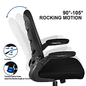 COMHOMA Office Chair Ergonomic Desk Computer Chair with Flip Up Arms Lumbar Support Adjustable Swivel Mid Back for Home Office Black