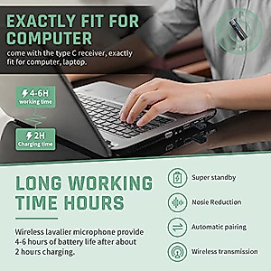 Lewinner Wireless Lavalier Microphone for Computer, iPhone, iPad, Android, Laptop, Speaker, 48KHz Plug & Play Lapel Mic for YouTube, Facebook, TikTok, Vlog, Zoom - Noise Reduction/Auto Sync