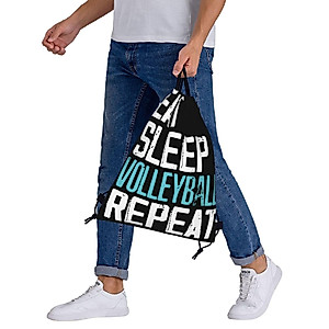 Eat Sleep Volleyball Repeat Drawstring Pack Beam Mouth Yoga Sackpack Shoulder Bags For Men/Women