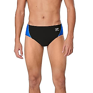 Speedo Men's Swimsuit Brief Endurance+ Splice Team Colors , Black/Blue Splice, 34