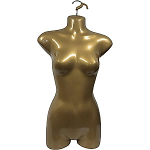 DisplayTown 2 Gold Female Mannequin Hip Long Body Torso Dress Forms & Hanging Hook, S-M Sizes