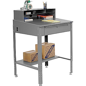 Global Industrial Shop Desk 34-1/2"W x 30" D x 38 to 42-1/2"H with Pigeonhole Compartments, Gray
