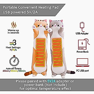 CRIMMY Heating Pad for Menstrual Cramps Period & Neck Shoulder Pain Relief, Portable Cuddly 19.7" Plush Cat with a Hot Soft Belly USB Powered, Gift for Daughter Girlfriend Wife (Brown)