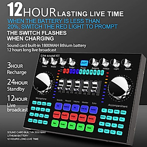 CALIDAKA Bluetooth Mini Sound Mixer Board Live Sound Card for Live Streaming Voice Changer Sound Card with Sound Effects, Audio Mixer for Music Recording Karaoke Singing Broadcast