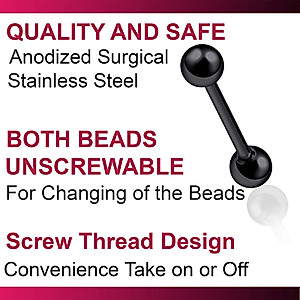 bodyjewellery 14G 14 Gauge 1.6mm 18mm Black surgical steel tongue rings straight bars balls barbells ALDH Piercing Set of 6