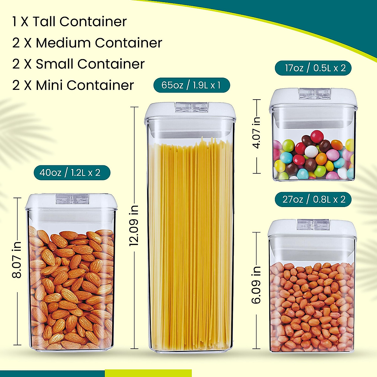 NextG Ideaz Airtight Food Storage Containers, 7-Piece Set, BPA-Free, Stackable, Transparent Plastic Canisters with White Interchangeable Lid for Kitchen Pantry