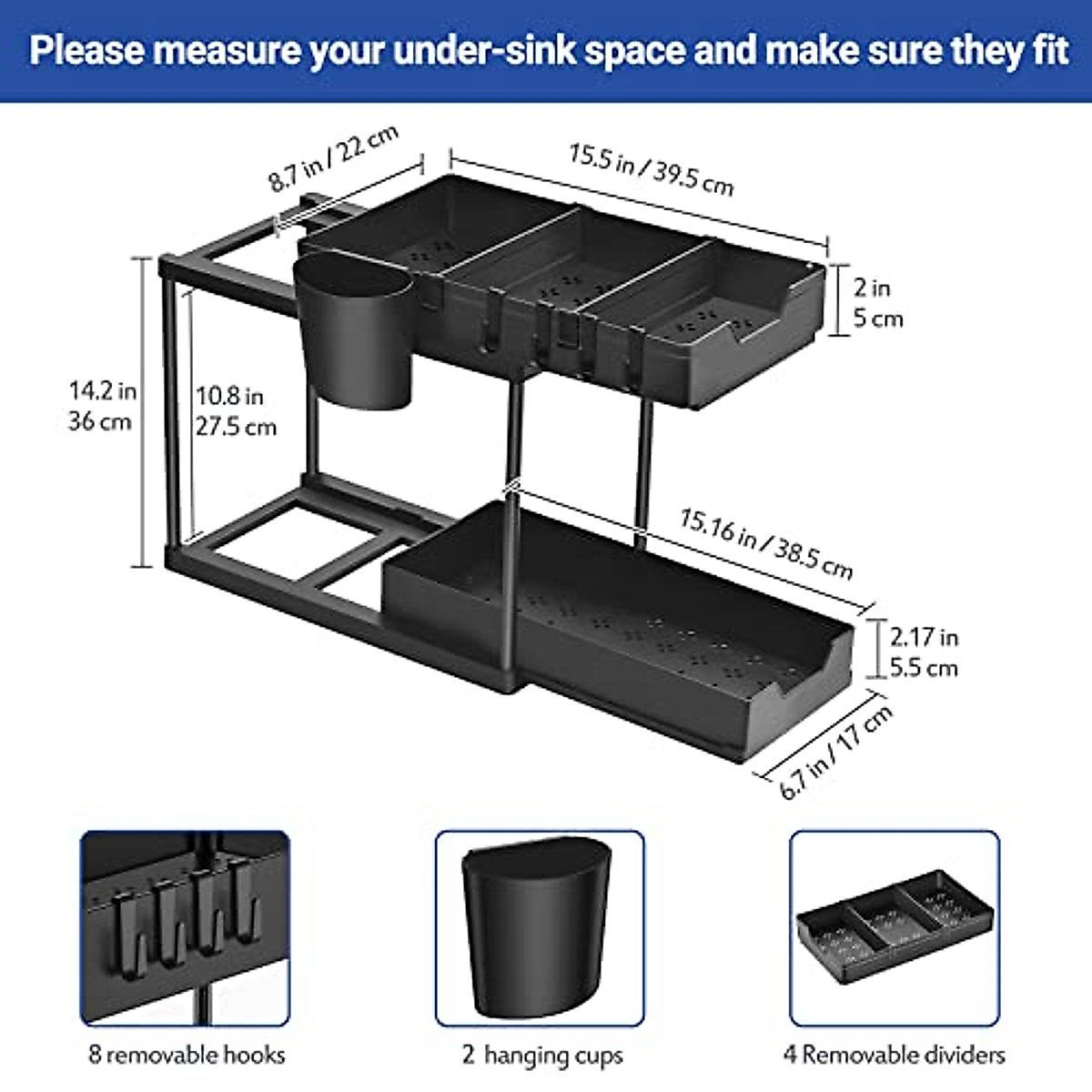 Puricon 2 Pack Clear Lazy Susan Turntable Organizer Bundle with 2 Pack Under Sink Organizers and Storage 2-Tier Double Sliding Pull-Out Drawer