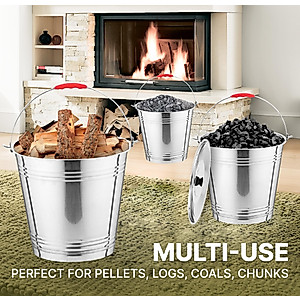 Skywin-Metal Bucket 4 Gallon Pack,Metal Can with Lid,Durable Small Metal Trash Can with Lid,Environment Friendly Metal Bucket with Lid for Outdoor Use