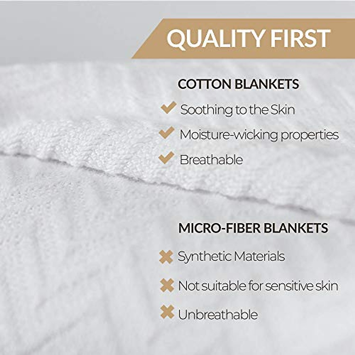 Comfortica Classics 100% Organic Cotton Super-Soft and Breathable Bed/Throw Blanket Herringbone Design - Queen, White