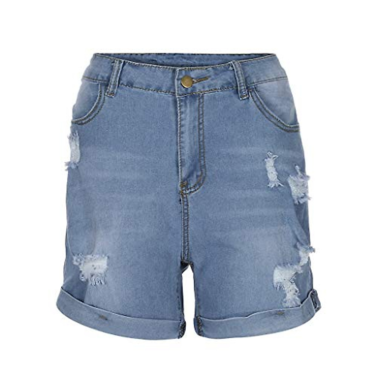 Fashion Wash Denim Shorts,THENLIAN New Women Summer Short Jeans Denim Pockets Wash Denim Shorts(L, Blue)
