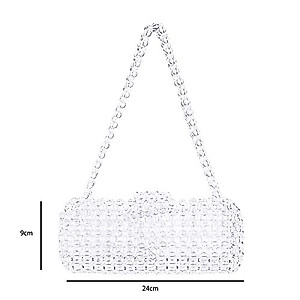 YUSHINY Women Candy Color Beaded Acrylic Handbag Evening Handmade Bags for Wedding Party (Clear)