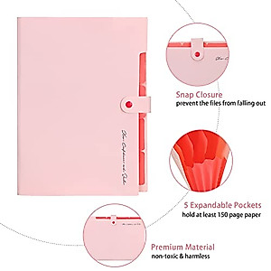 EOOUT 3pcs Expanding File Folder, A4 Letter Size Accordion Folder with 48pcs Labels in 16 Colors for School and Office Organization, 5 Pockets for School and Office Supplies