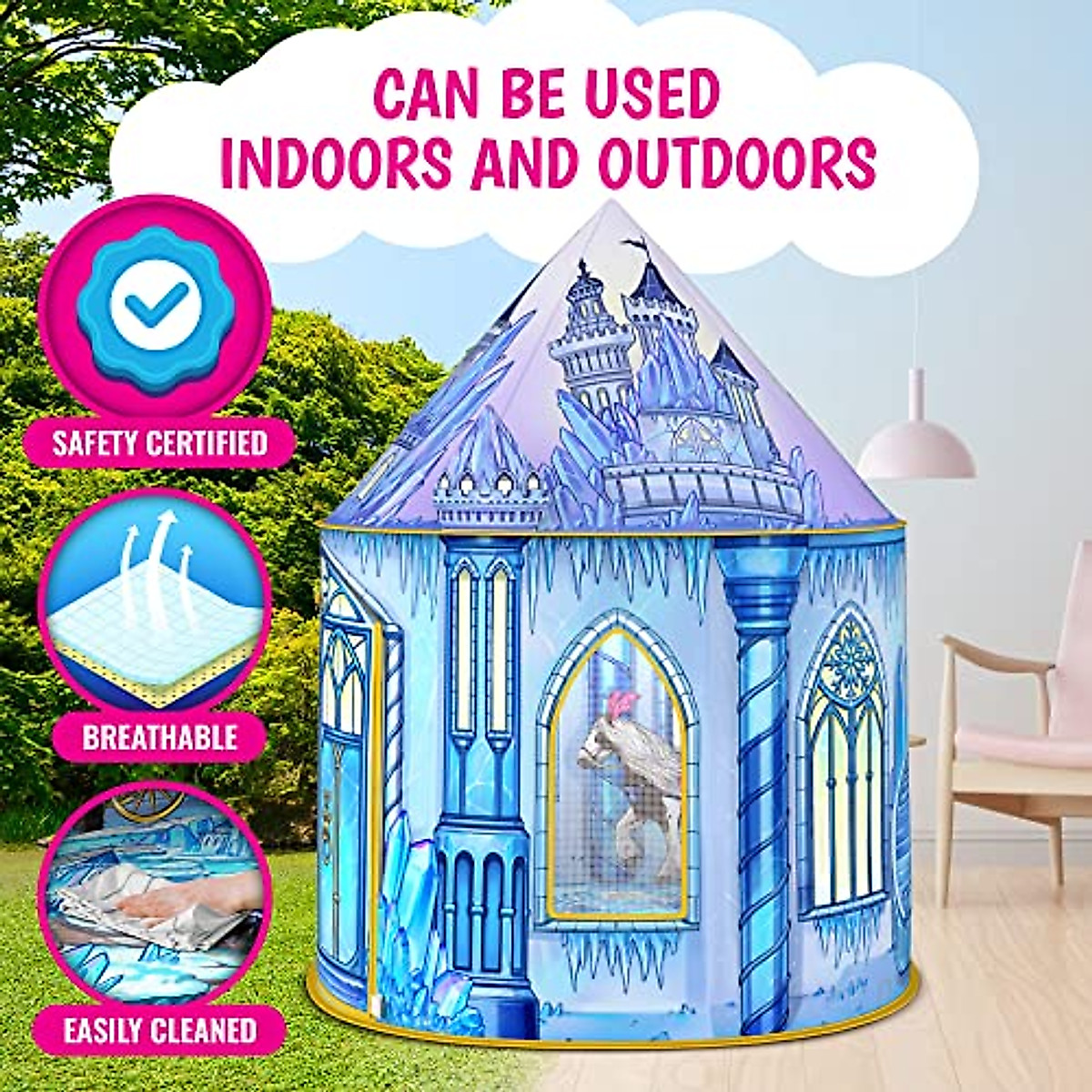 ImpiriLux Ice Castle Princess Play Tent | Unique Pop Up Fort for Imaginative Games & Gift | Foldable Playhouse with Storage Bag