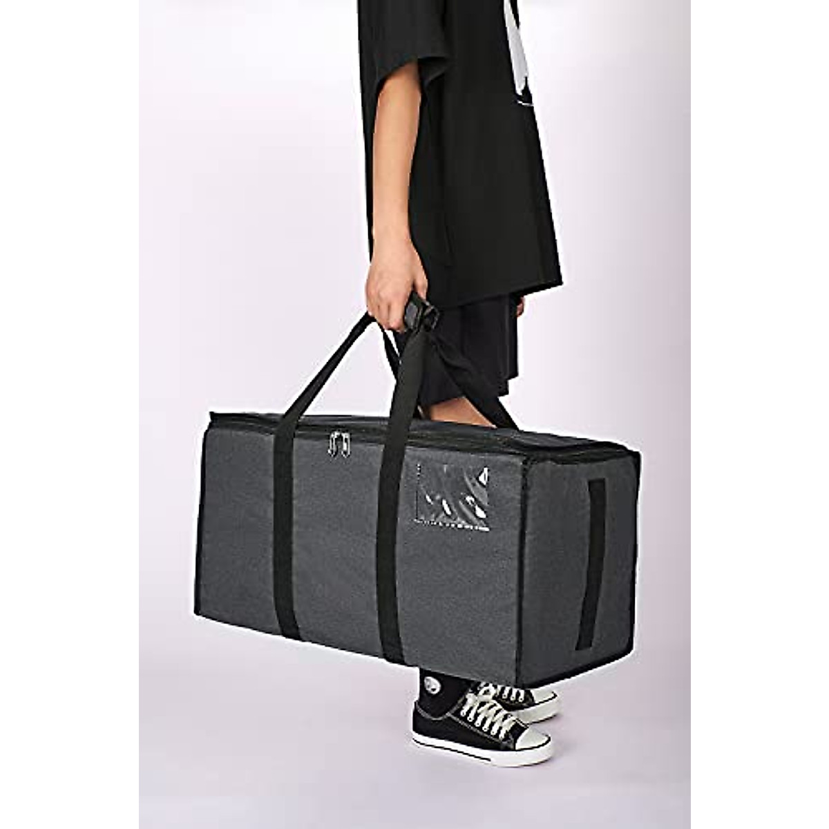 CACTIYE Storage Tote with Zippers & Carrying Handles, Heavy-Duty Oxford Fabric Moving Bags for Space Saving Moving Storage (Gray, 1 pack-large)