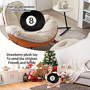 AUCOOMA 13.7” Billiard Cushion Plush Cuddle Pillow, Black 8 Ball Fluffy Decor Soft Creative Sports Stuffed Animal Toys Hug Gift